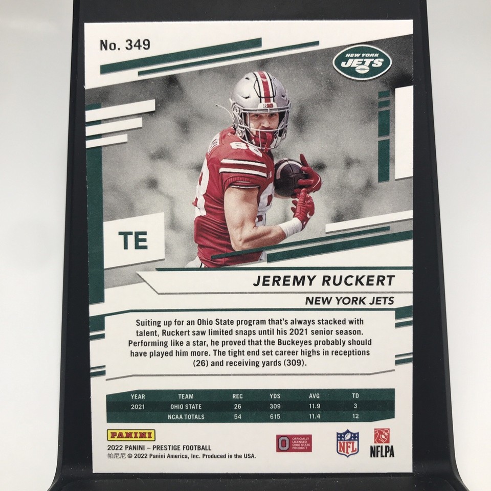 2022 PANINI PRESTIGE #349 JEREMY RUCKERT RC ROOKIE NEW YORK JETS ...