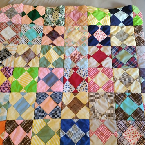 VTG Patchwork Quilt Topper Triangle 90x80" Hand Pieced & Sewn ...