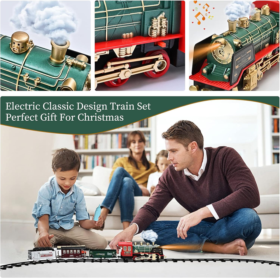 Train Set with Remote Control - Christmas Train Toys - Steam Locomotive ...