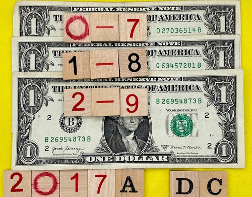 LADDERS 0-7 1-8 2-9 Fancy Serial Number One Dollar Bill SET OF THREE ...