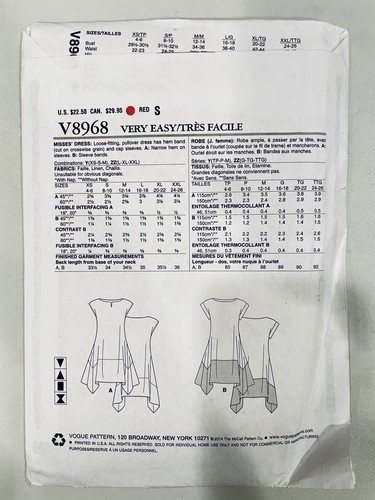 Vogue Pattern V8968 Ms Loose-Fit Pullover Dress w/Hem Band Cap Sleeves ...