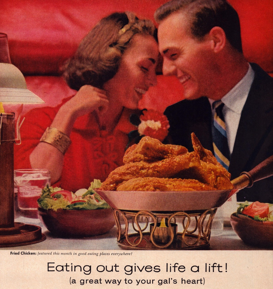 1957 Swift Fried Chicken Print Ad Eating Out Date Night Restaurant ...