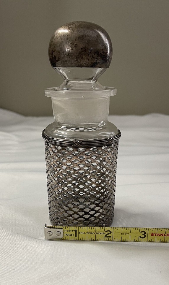 Antique Glass & Silver Whiskey Decanter/Flask Art Deco Fish Scale ...