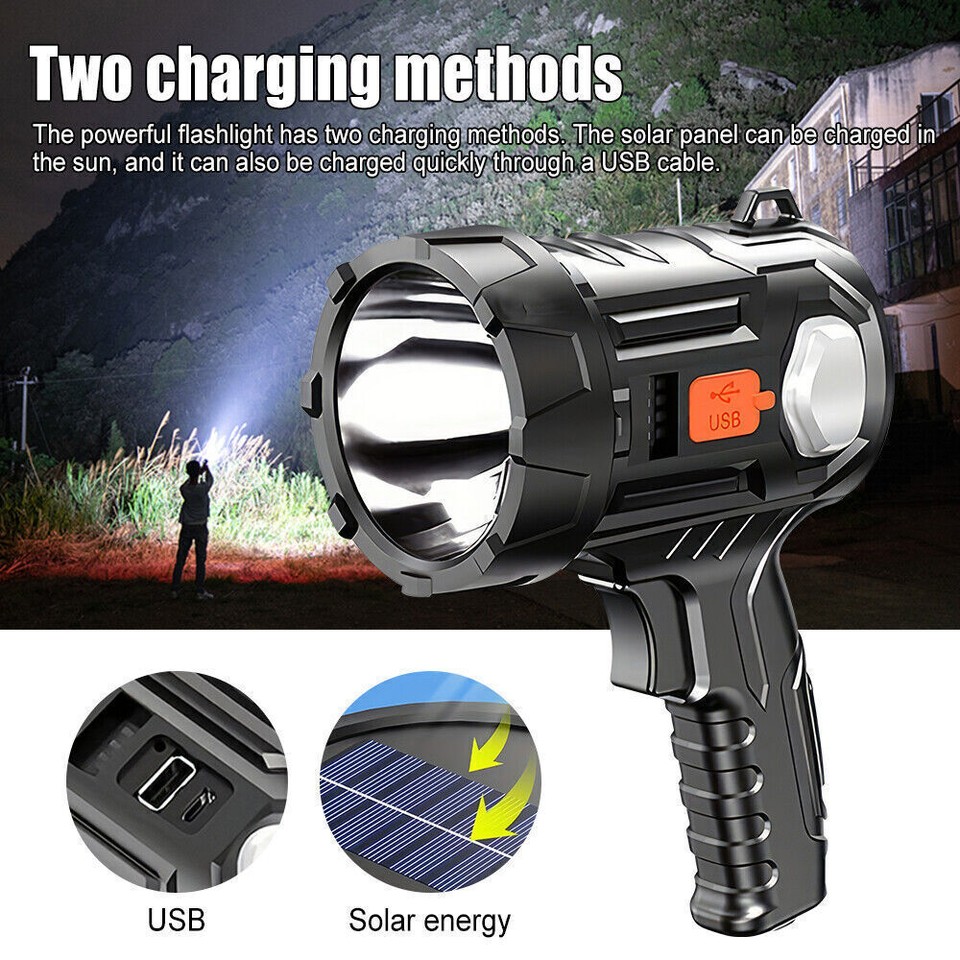 LED Hand held Spotlight USB Rechargeable Camping Hunting Torch Lamp ...