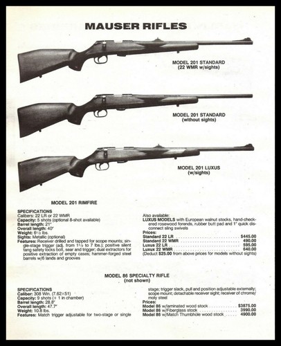 1991 MAUSER 201 Standard & Luxus Rifle PRINT AD | eBay