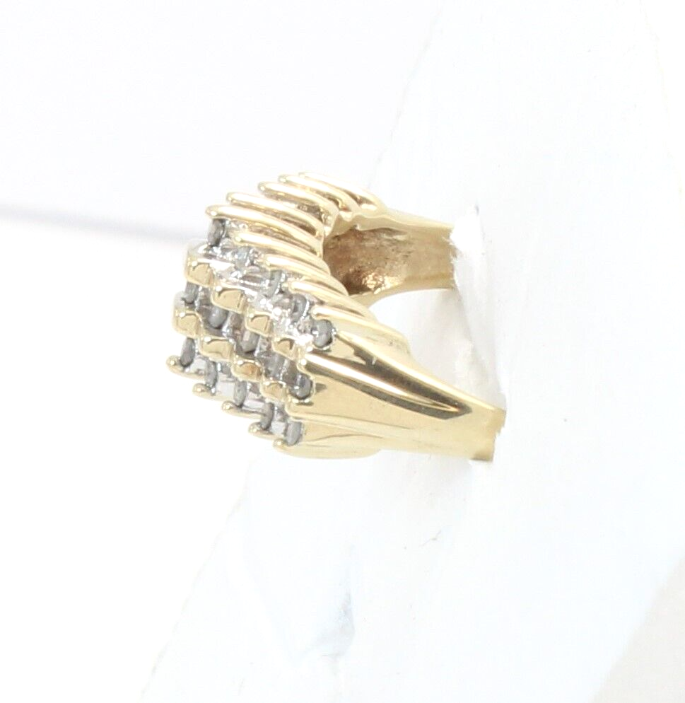 Vintage 10k Gold .50ctw Genuine 3 Row Diamond Pyramid Ladies Ring Size ...
