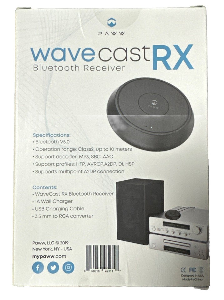 DD92 NEW - Paww WaveCast RX Bluetooth Receiver 5.0 Multiple device ...