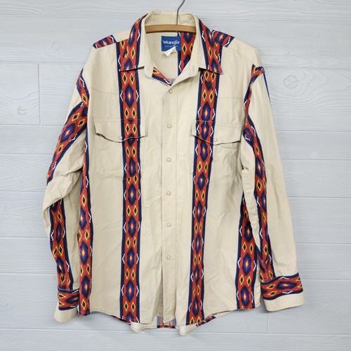 Vintage Wrangler Beige Pearl Snap Aztec Native Southwestern Rodeo ...
