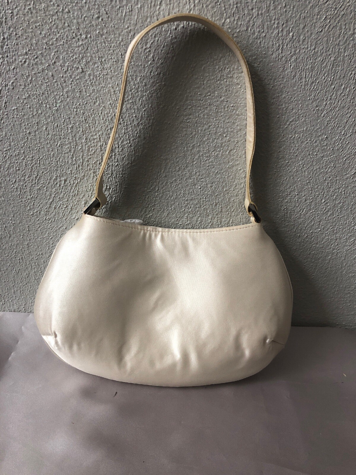 SATIN CLUTCH HANDBAG PURSE with Strap & Snap Closure Pearl Color Inside ...