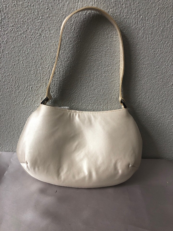 SATIN CLUTCH HANDBAG PURSE with Strap & Snap Closure Pearl Color Inside ...