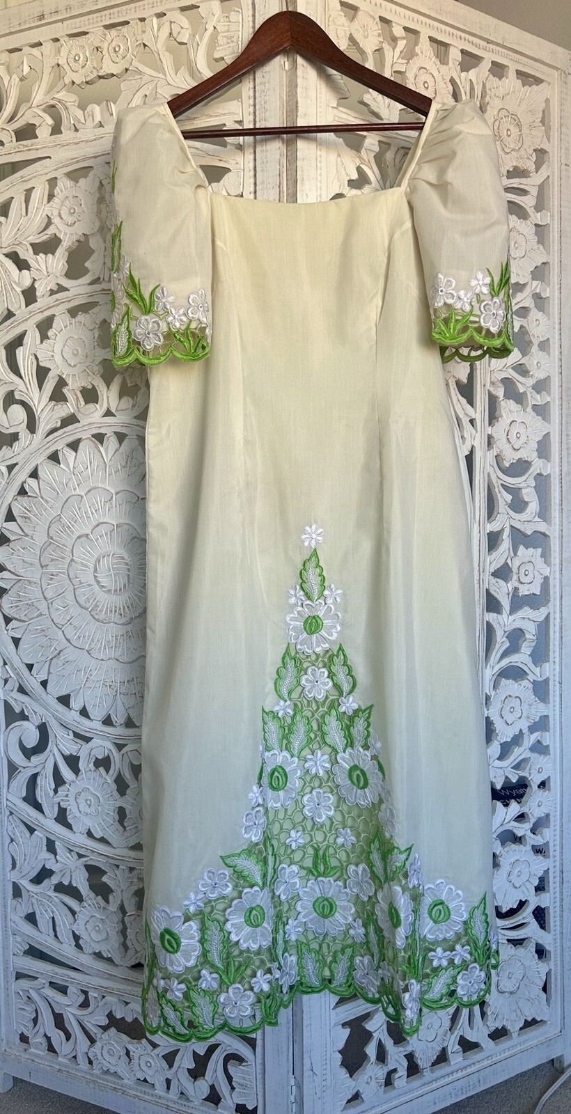 Filipiniana Dress Gown Embroidered Floral Barong Imelda Sleeve Green ...