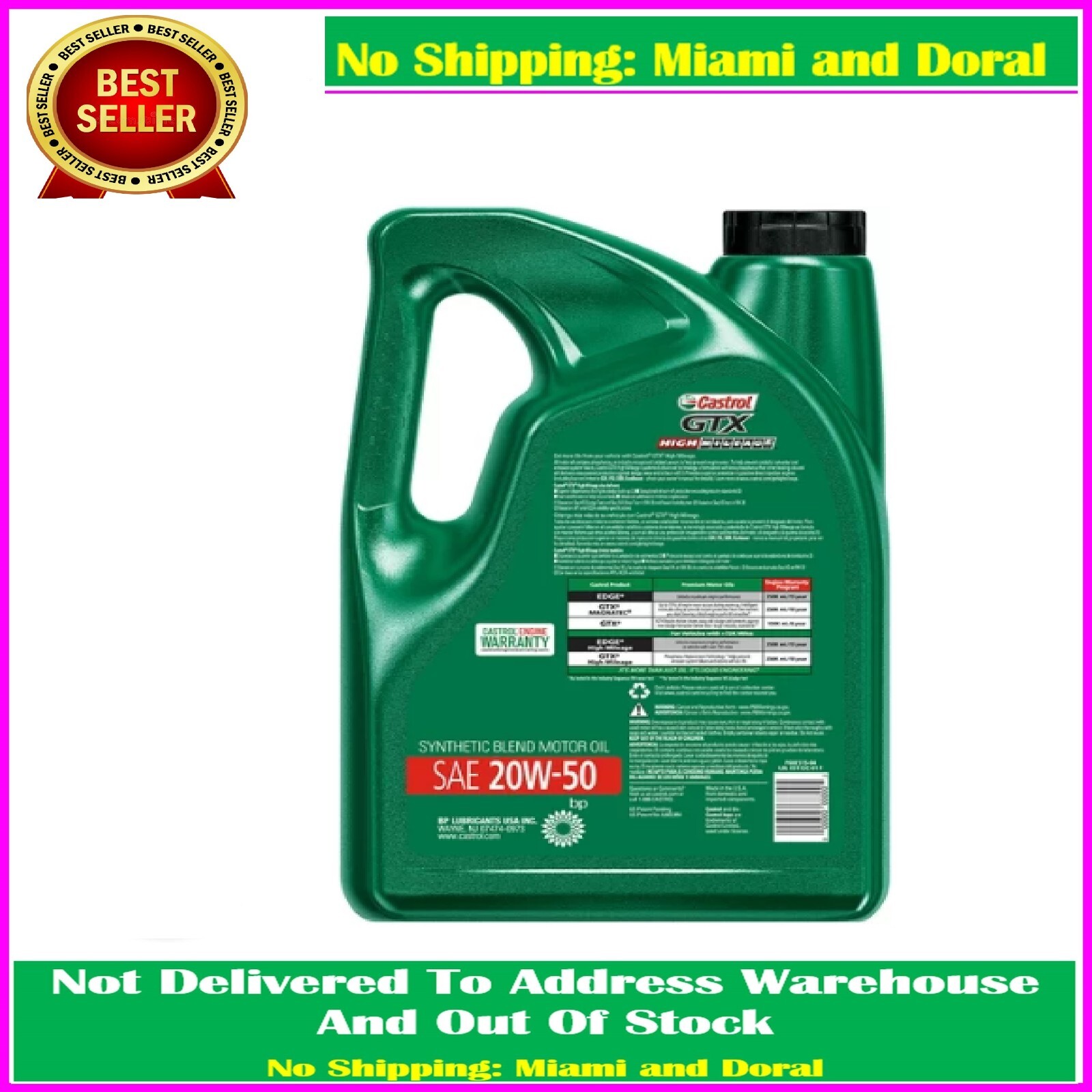 Castrol GTX High Mileage 20W-50 Synthetic Blend Motor Oil, 5 Quarts | eBay