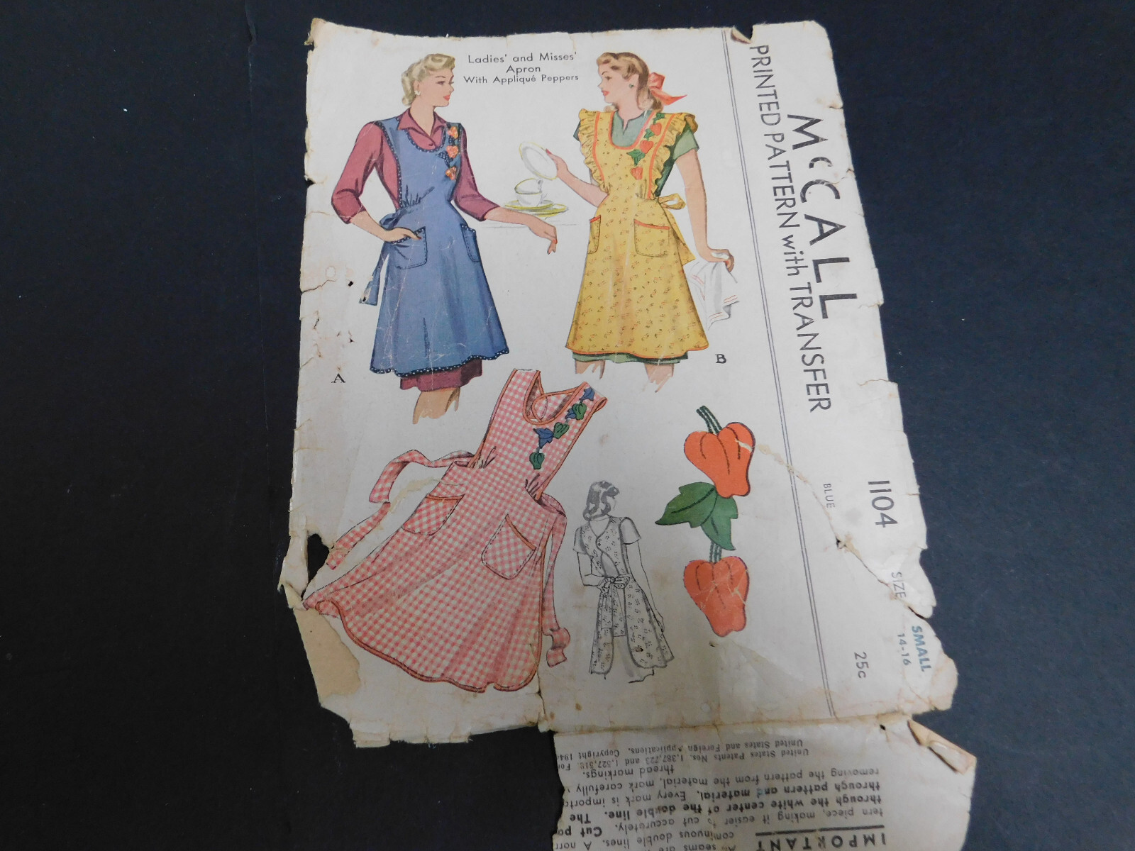Vintage McCalls Apron Pattern 1104 incomplete plus Simplicity 1358 ...