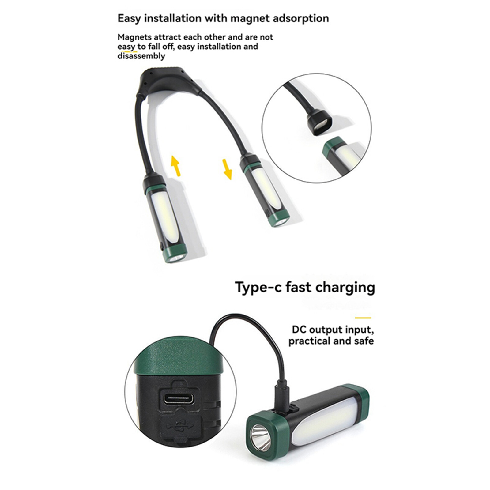 Detachable Flashlight Work Light Magnetic Neck Lamp Reading Light Soft ...