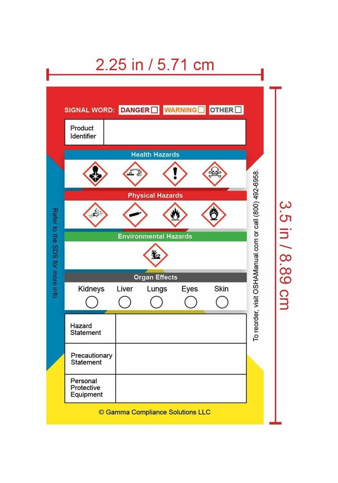 Globally Harmonized System (GHS) Secondary Container Labels, 3.5 x 2.25 ...