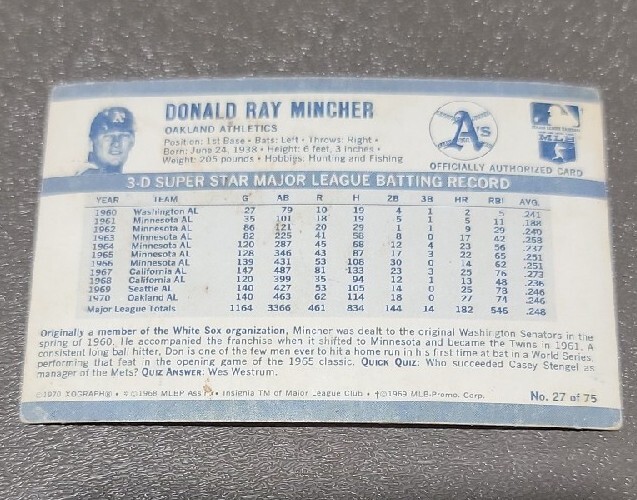 1971 Kellogg's 3-D Super Stars Don Mincher (1970 XOGRAPH) | eBay