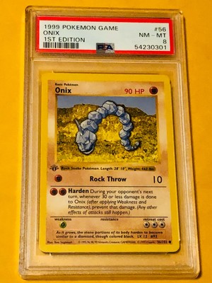 Pokemon 1999 Onix 56/102 1st Edition Shadowless PSA 8 Graded Trading ...