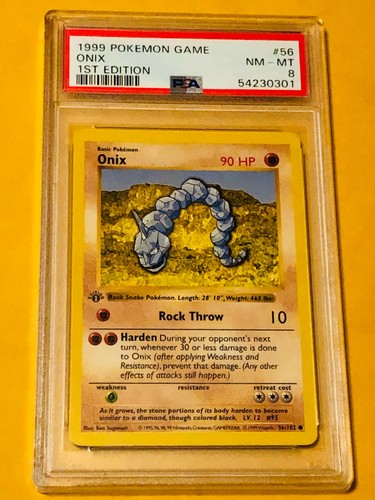 Pokemon 1999 Onix 56/102 1st Edition Shadowless PSA 8 Graded Trading ...
