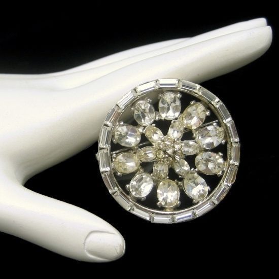 SILVER CRAFT Large Snowflake Flower Rhinestone Brooch Pin Vintage ...