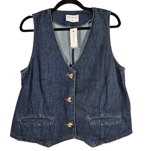 Lane Bryant Dressy Denim Vest Jacket Womens 14 NWT Blue Preppy Boho ...