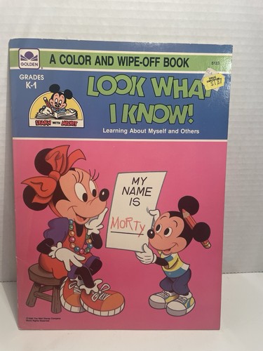 1988 Learn with Mickey Look What I Know! Color and Wipe-off Book Grades ...
