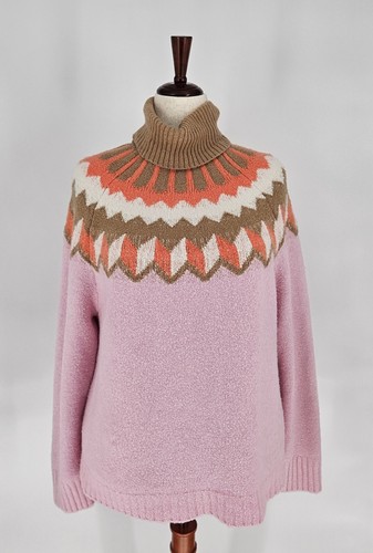 J. Crew Pink Fair Isle Alpaca Wool Turtleneck Sweater Womens XL Nordic ...