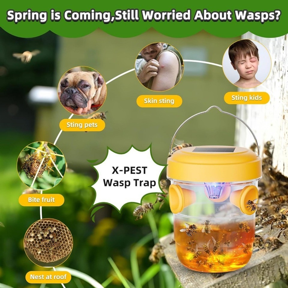 Powered Wasp Trap Outdoor Insect Catcher Fly Bee Trap for Garden Patio ...