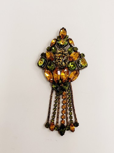 Vtg Alice Caviness Art Stone Topaz Green Vitrail Rhinestone Dangles ...