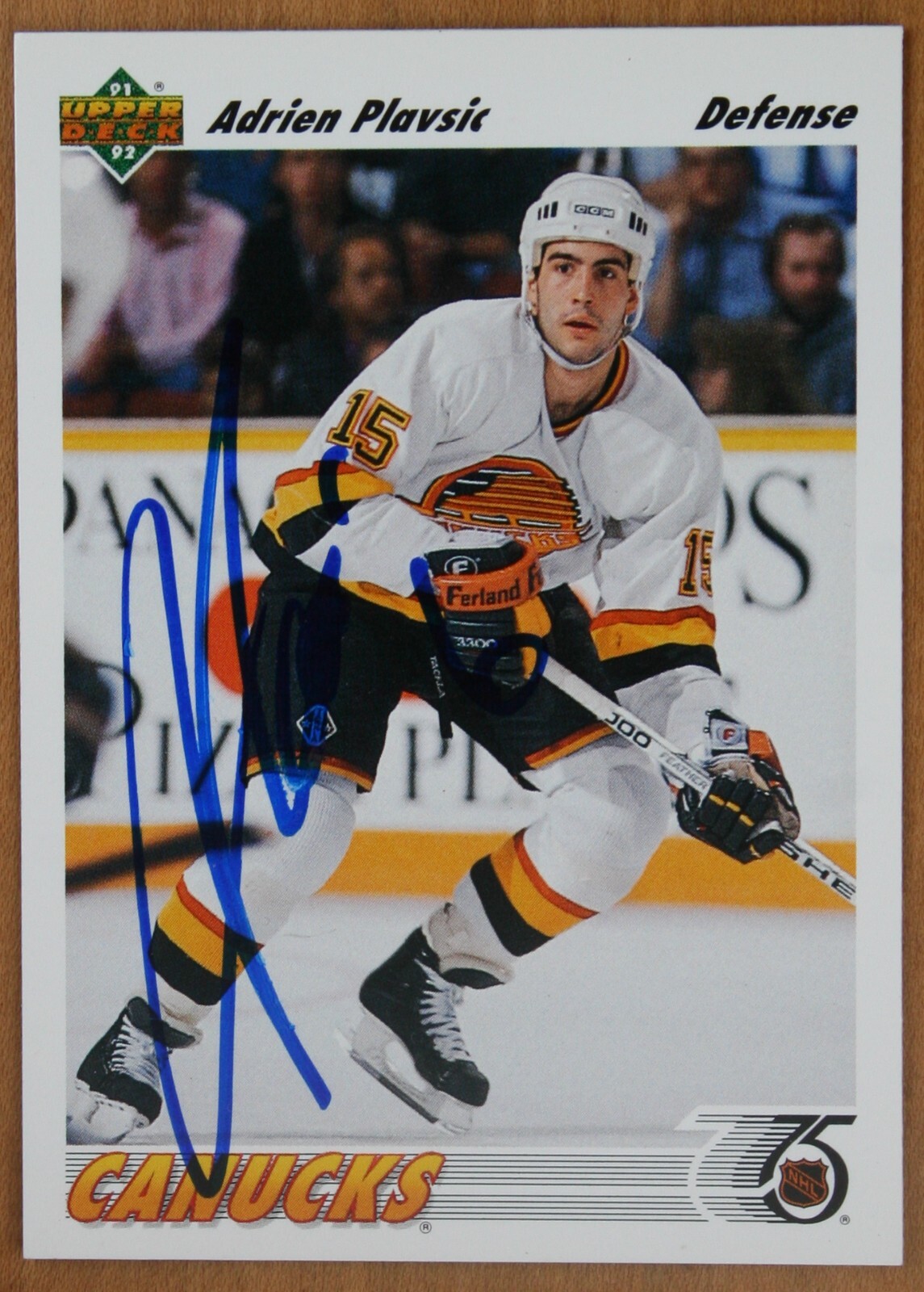 AUTOGRAPHED - Adrien Plavsic Upper Deck #424 Vancouver Canucks 1991 NHL ...