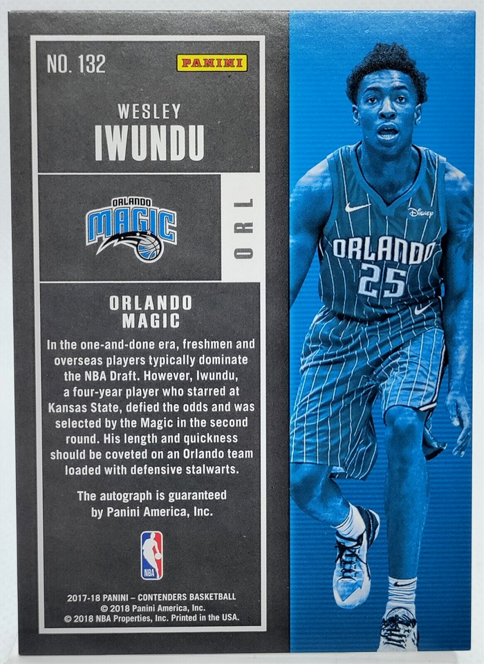 /125 Wes Iwundu Rookie Auto 2017-18 Contenders Autograph Magic Wesley ...