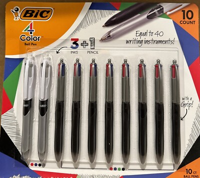 BIC Grip 4 Color Ball Pens with 3 Color + Pencil Set, 10-count, Free ...