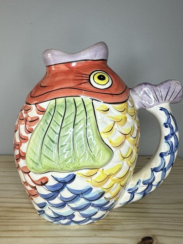 Vintage WCL China Koi Fish Ceramic Water Pitcher Whimsical Kitchen ...