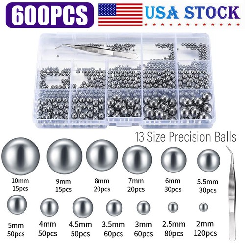600Pcs Metric Precision Steel Bearing Balls, Assorted Stainless Steel ...