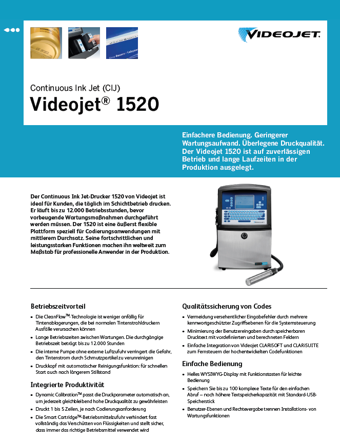 " Top " VideoJet 1520 Inject Coding Machine Printer 4335 Reststunden To ...