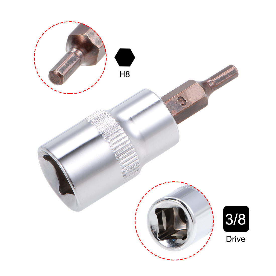 3/8" Drive 3mm H3 Hex Bit Socket Standard Metric S2 & Cr-V Steel 48mm ...