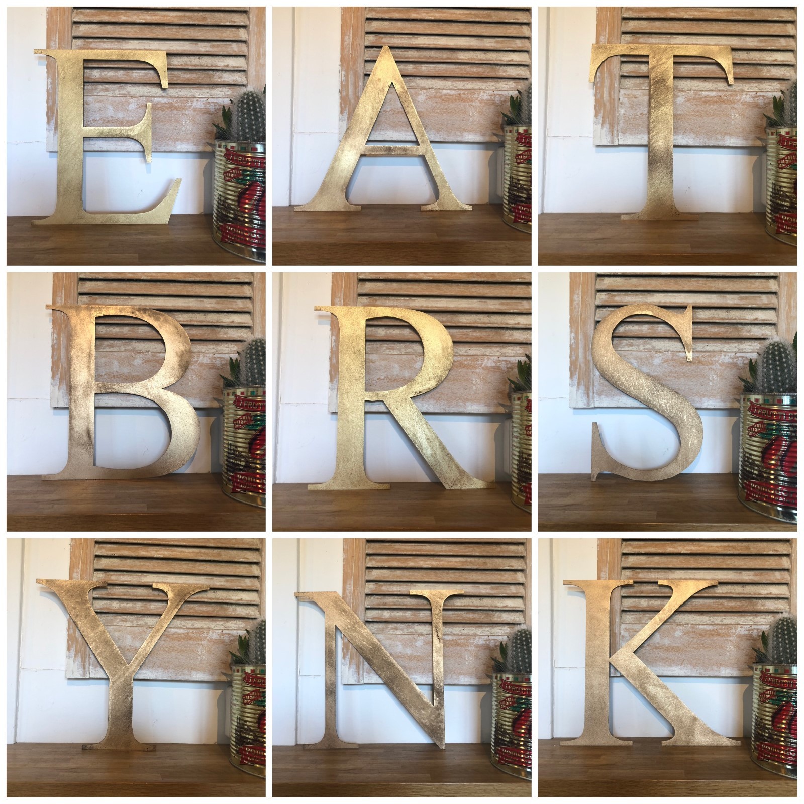 GOLD METAL LETTERS NUMBERS HOME SHOP WEDDING WORDS VINTAGE RUSTIC RETRO ...