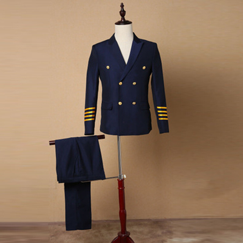 Mens Airline Captain Suit Jacket Pants Pilot Blazer Aviator Costume ...