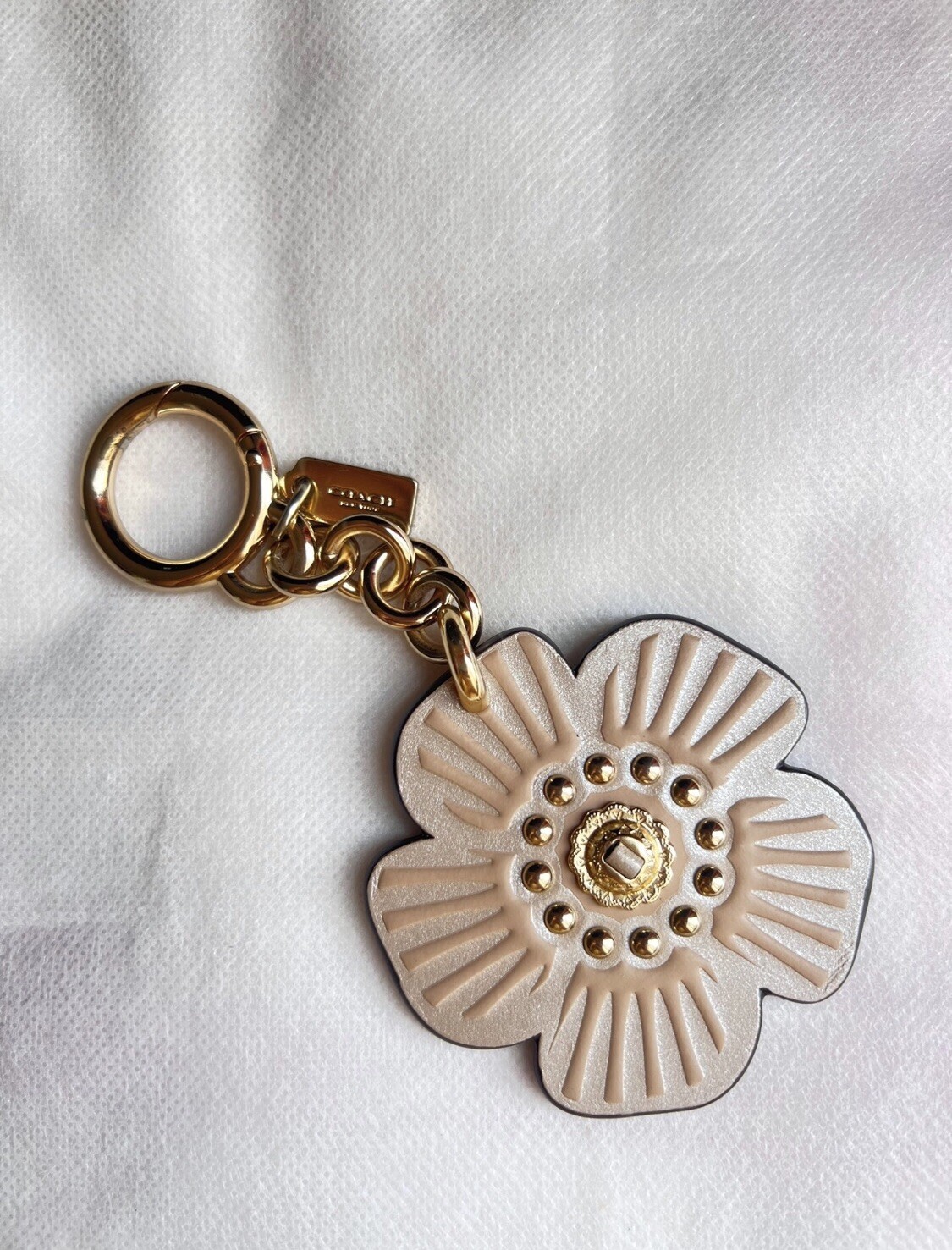 Coach Gold Beaded Tea Rose Keychain Bag Charm - Gem