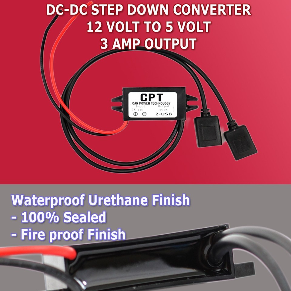 DC 12V to 5V 3A 15W Step down USB Converter Regulator Adapter For Car ...