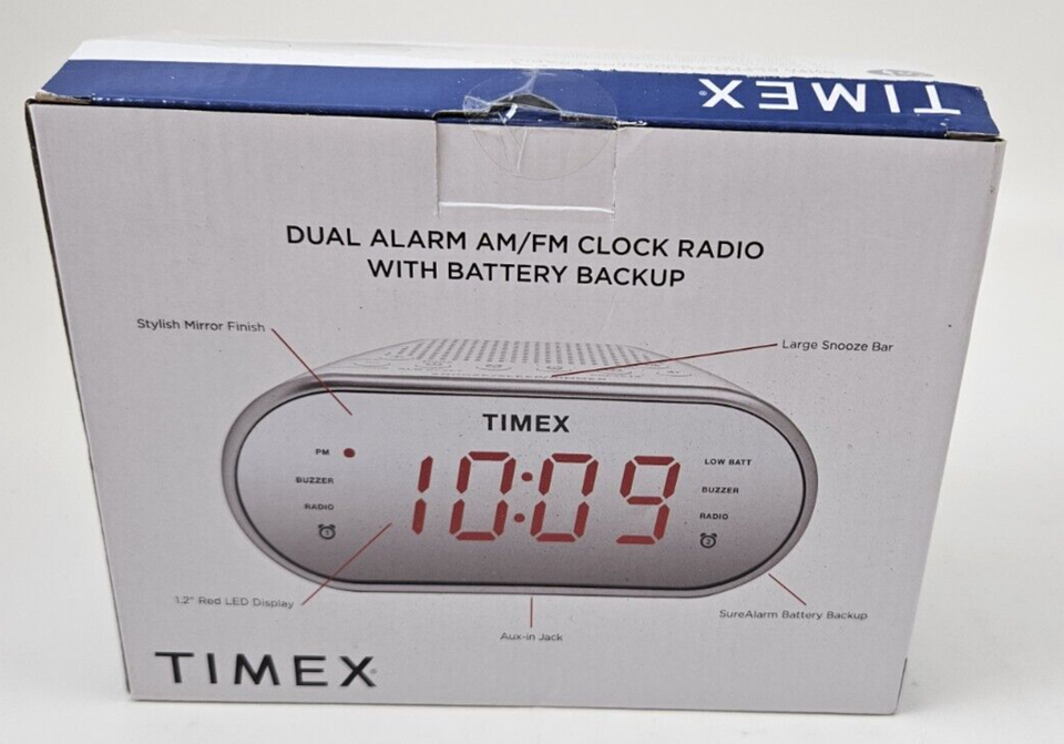 Timex Am/FM Dual Alarm Clock Radio with Digital Tuning 1.2" Red LED ...