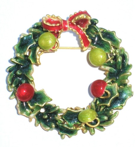 Vintage Atomic CHRISTMAS WREATH Enamel PIN Mid Century ESTATE Brooch ...