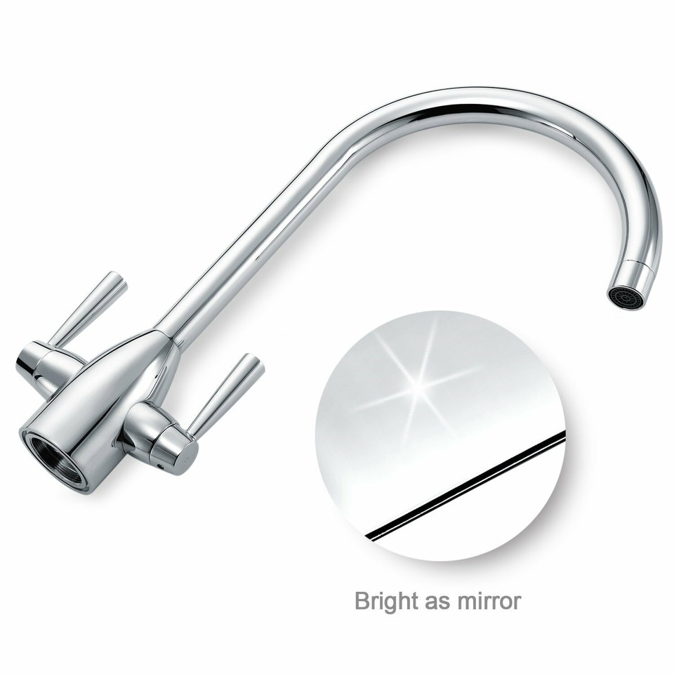 Modern Tap Swivel Spout Kitchen Sink Mixer Taps Twin Dual Lever Chrome ...