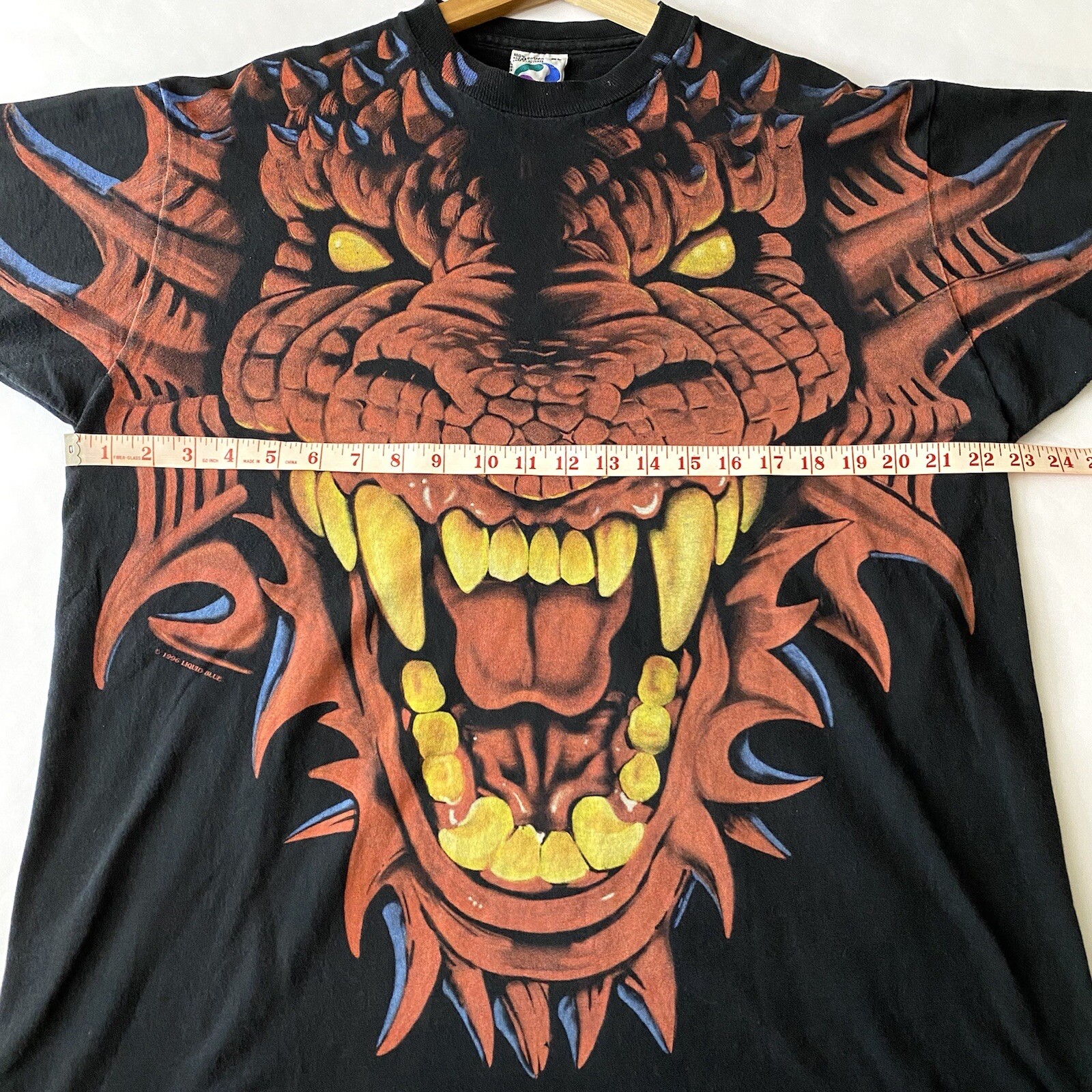 Vintage 1996 Liquid Blue Red Green Dragon Face AOP Do… - Gem