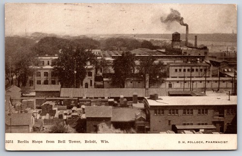 Beloit Wisconsin~Berlin Shops @ Bell Tower~Factory~Smoke Stack~1916 ...