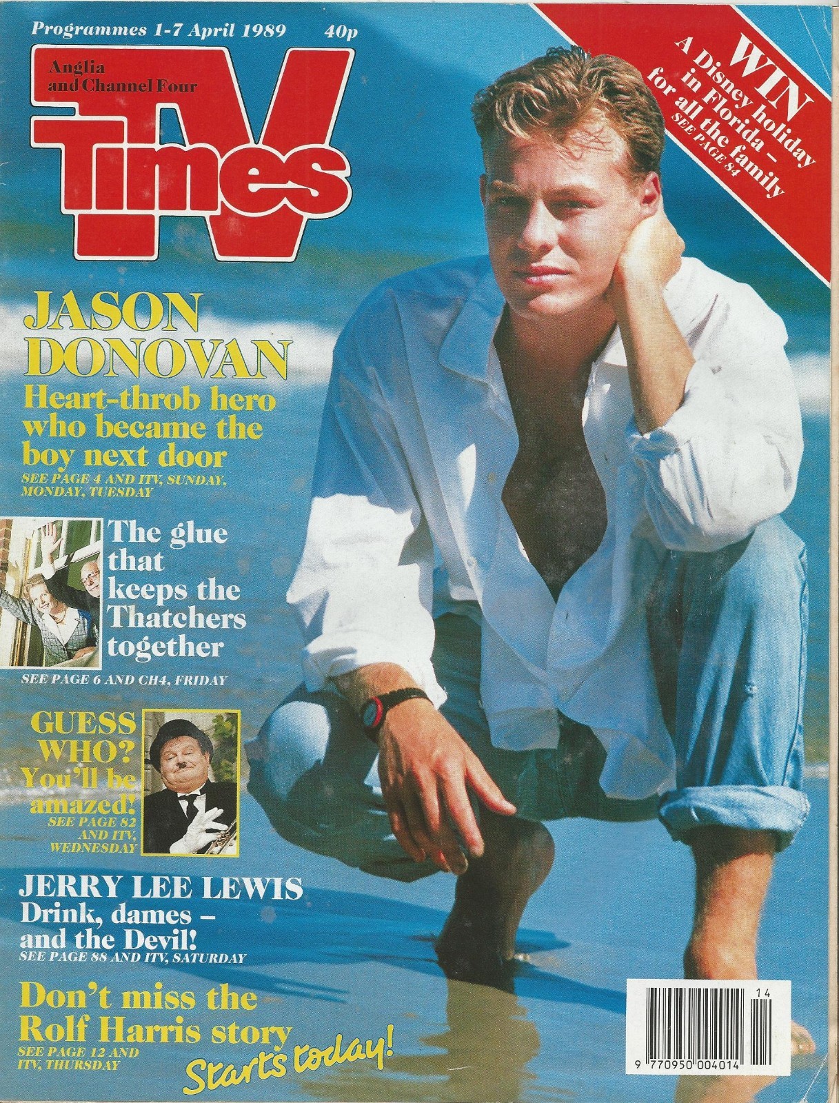 TV Times 1-7 April 1989 Jason Donovan/Rolf Harris/Benny Hill/Jerry Lee ...
