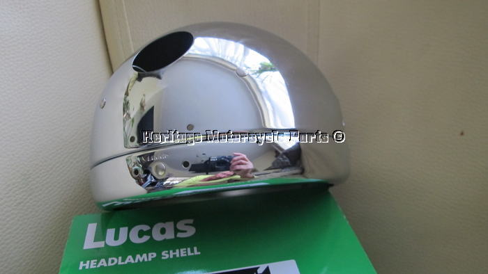 LU58395C Lucas 5 3/4" CHROME HEADLIGHT SHELL LUCAS logo RIM BSA cafe ...
