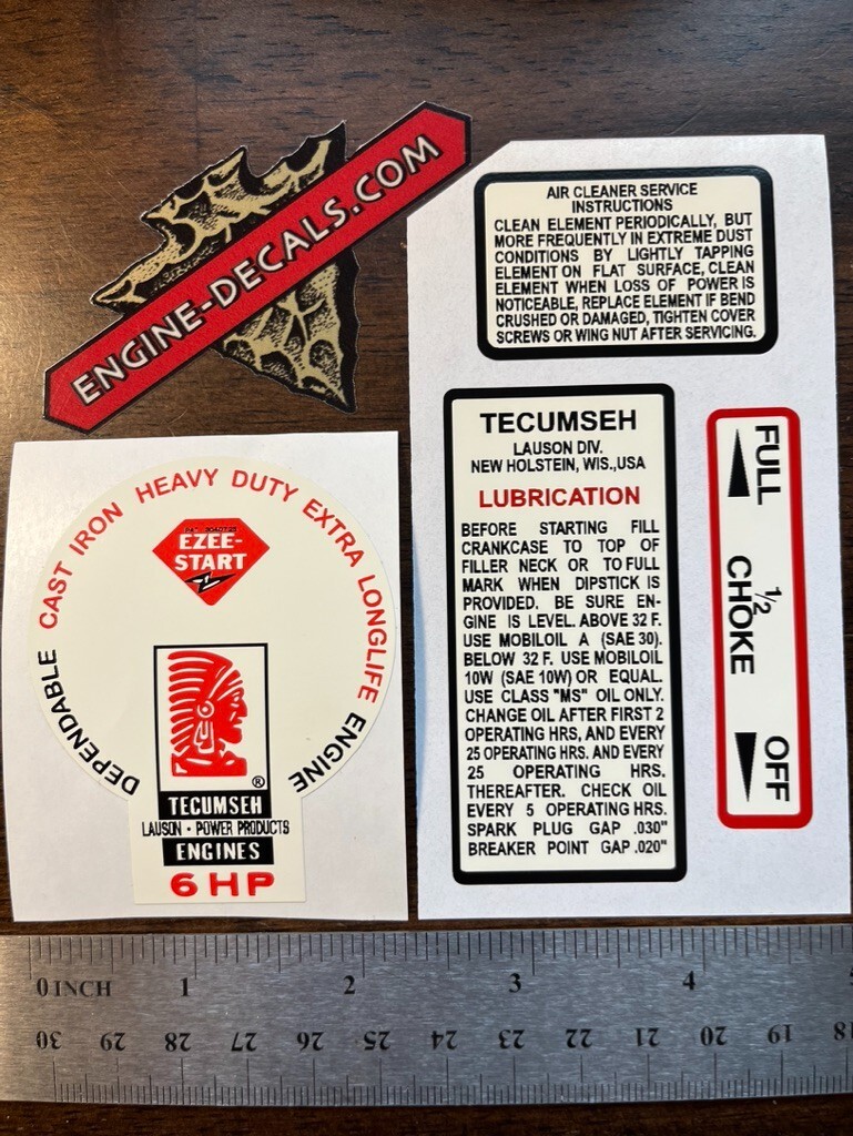 Tecumseh Cast Iron Engine 6-hp decal Set New H60 Troy Bilt Balloon TB60 ...