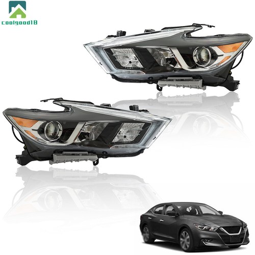 Pair For 2016-2018 Nissan Maxima S SL SV Headlights Halogen w/ LED DRL ...