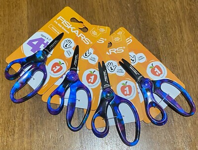 4 pair FISKARS 5” Kids Scissors ages 4-7 Blunt tip #1 Scissor soft grip ...