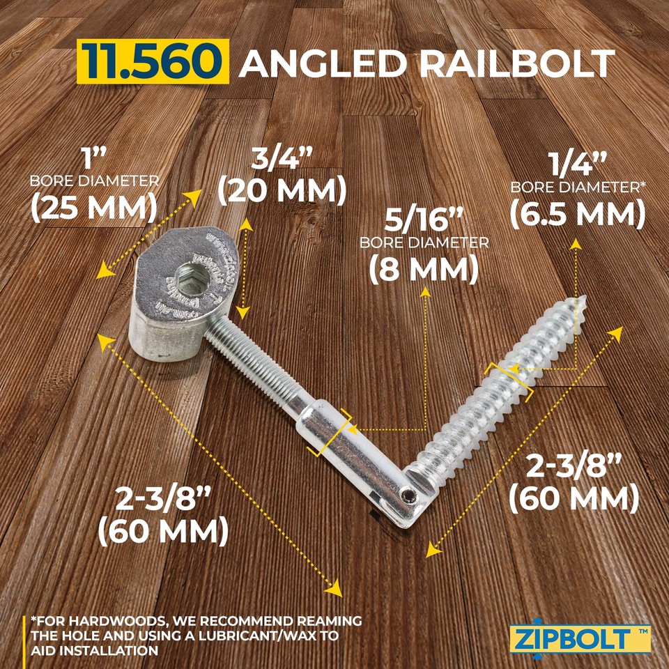 Zipbolt 11.560 Angled Railbolt — Angled Staircase Handrail to Newel ...